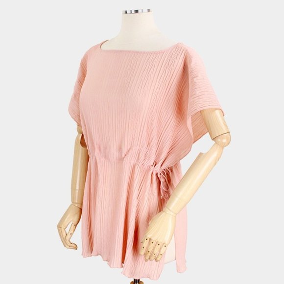 Tops | Wrinkled Side Open Drawstring Tunic Top With Tassels | Poshmark